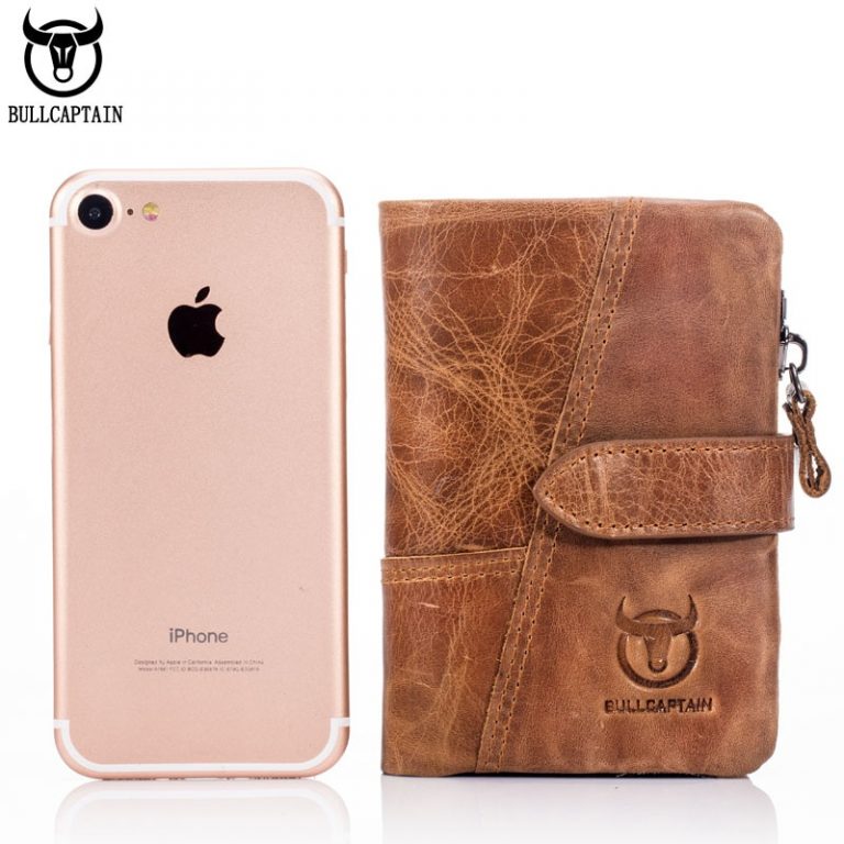 Bull Captain Cow Leather Casual Trifold Zipper Wallet for Men