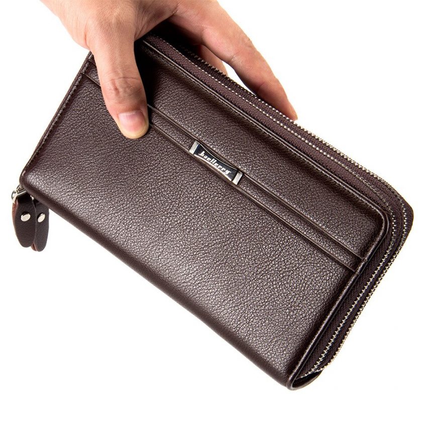 Genuine PU Leather Luxurious Men’s Long Clutch Zipper Wallets with Hand ...