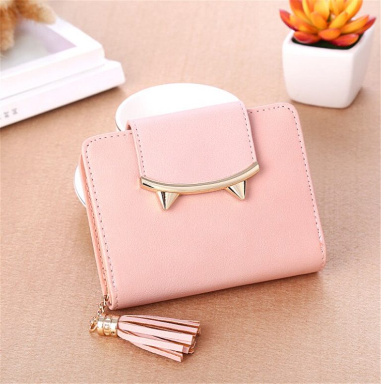 Cute Cat Ears Luxurious Leather Vintage Tassel Short Wallets for Women