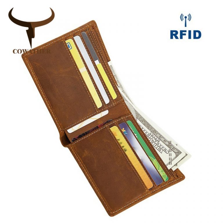 High Quality Genuine Leather RFID Short Bifold Wallets for Men