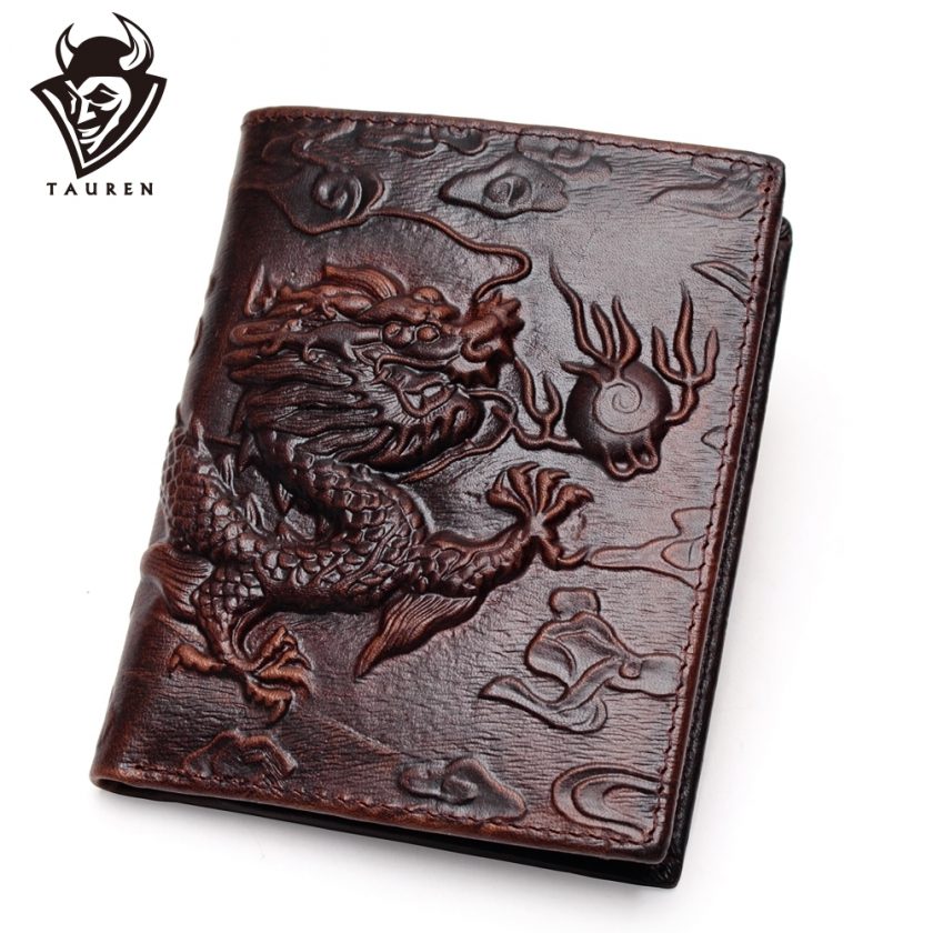 Unique Vintage Chinese Dragon Genuine Leather Men’s Bifold Wallets