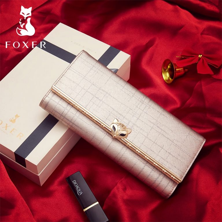 Foxer Luxury Leather Long Clutch Wallets for Women