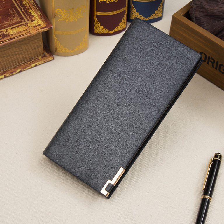Unique Golden Leather Men’s Long Bifold Wallets by Hengsheng
