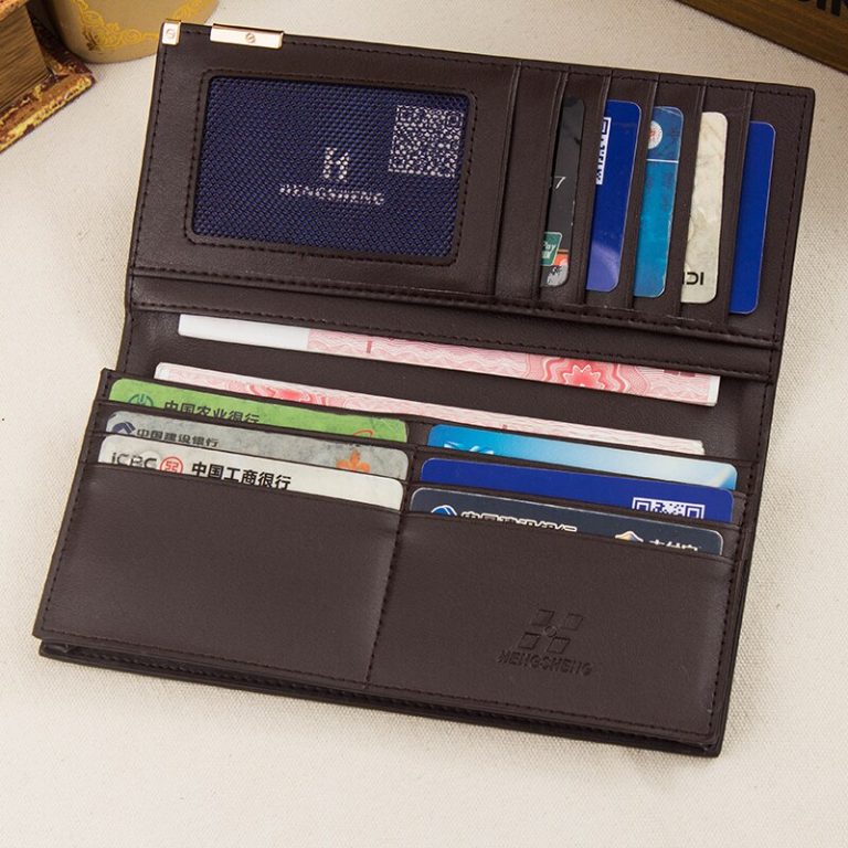 Unique Golden Leather Men’s Long Bifold Wallets by Hengsheng