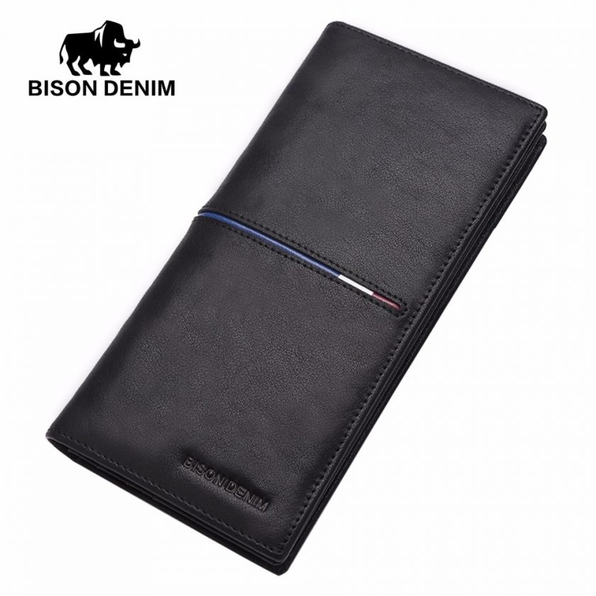 Bison Denim Genuine Leather Men’s Long Slim Bi-fold Wallets
